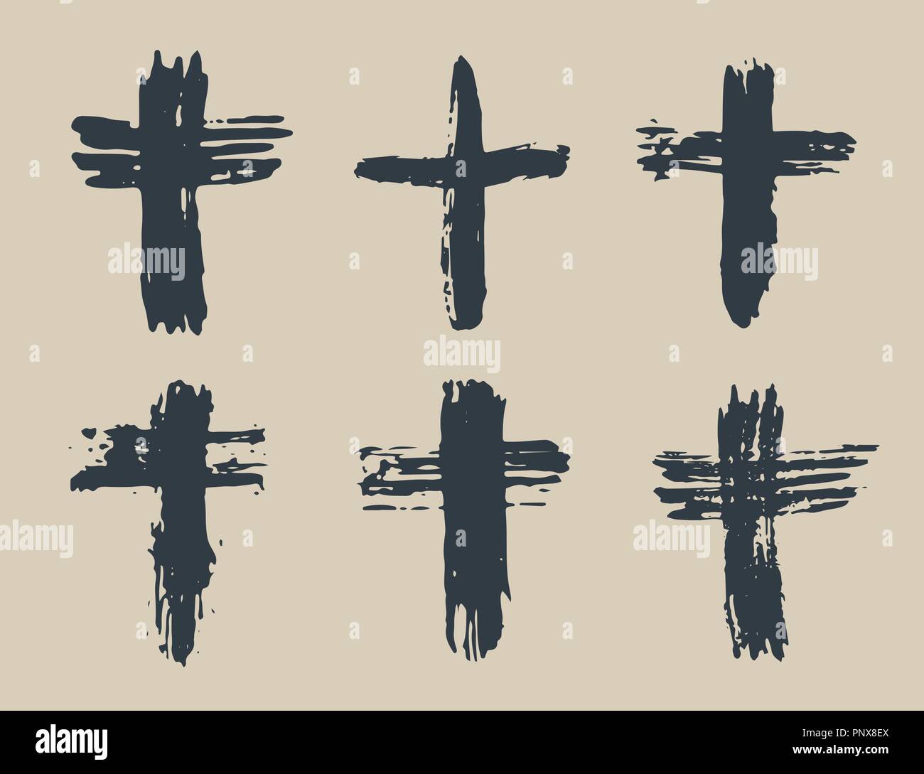 Grunge hand drawn cross symbols set. Christian crosses, religious signs ...