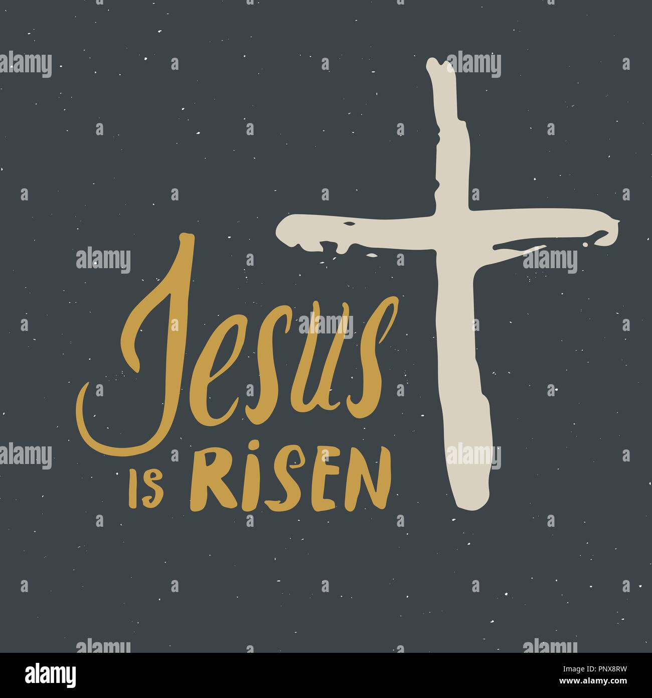 He is risen, lettering religious sign with crucifix symbol. Hand drawn ...