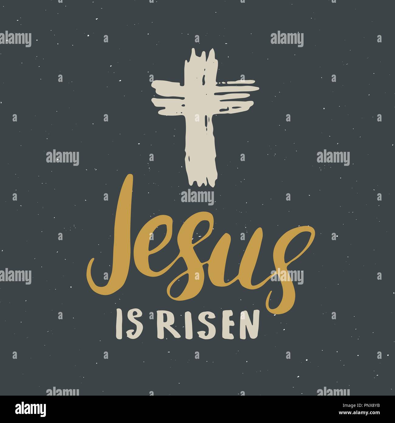 He is risen, lettering religious sign with crucifix symbol. Hand drawn ...