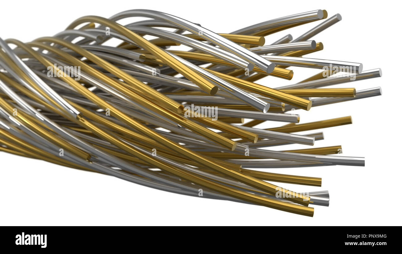 golden and silver twisting metal rods. 3d illustration Stock Photo - Alamy
