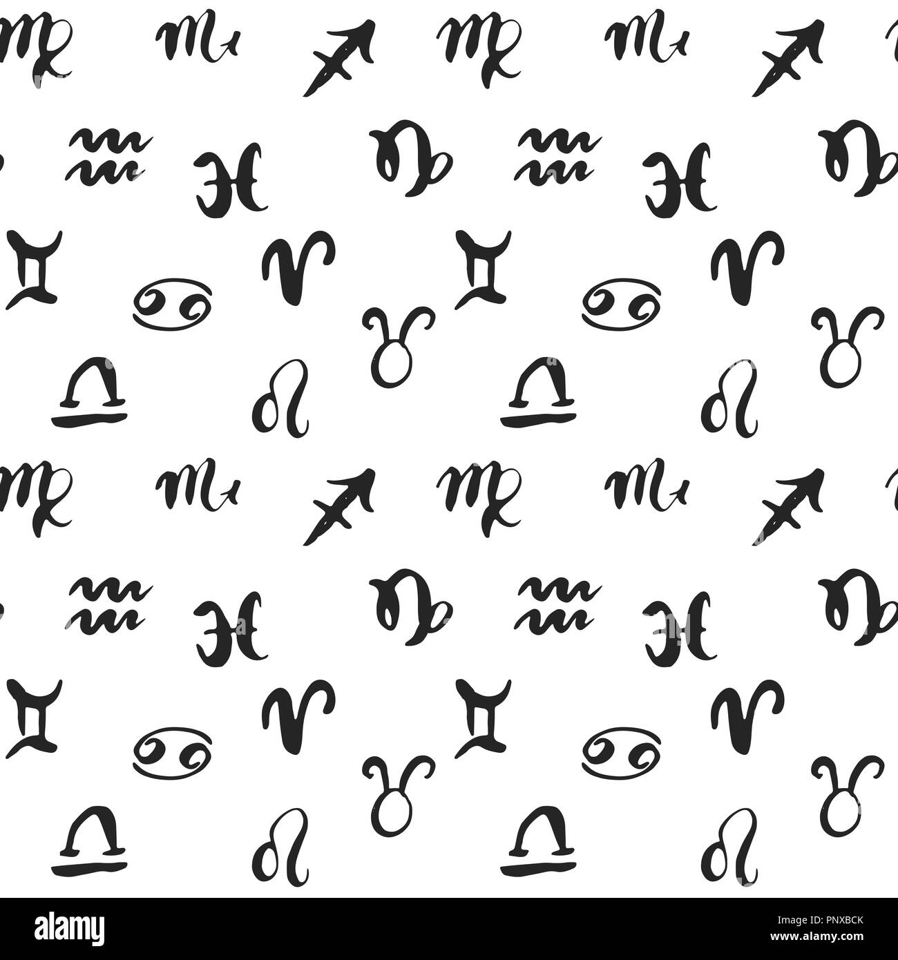 Zodiac signs seamless pattern. Hand drawn horoscope astrology symbols ...
