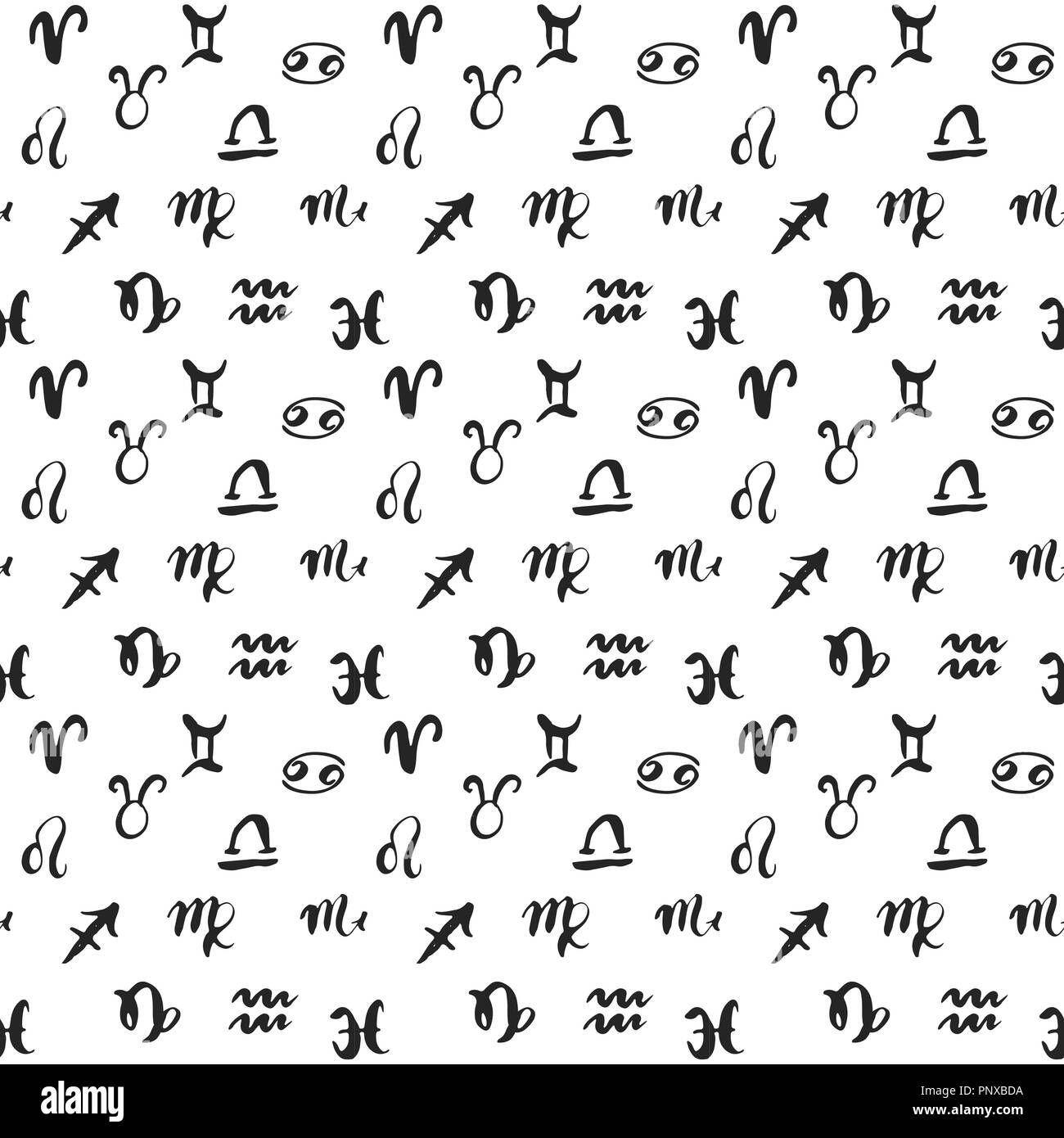 Zodiac signs seamless pattern. Hand drawn horoscope astrology symbols ...