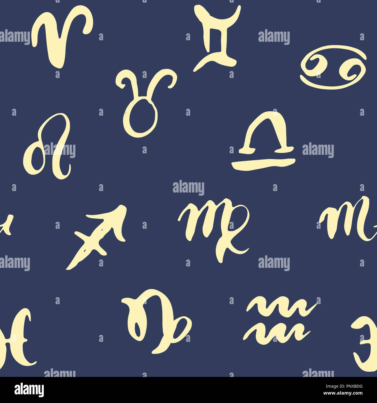Zodiac signs seamless pattern. Hand drawn horoscope astrology symbols ...