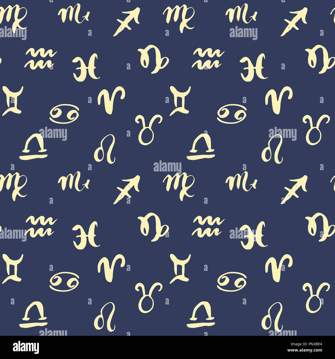 Zodiac signs seamless pattern. Hand drawn horoscope astrology symbols ...