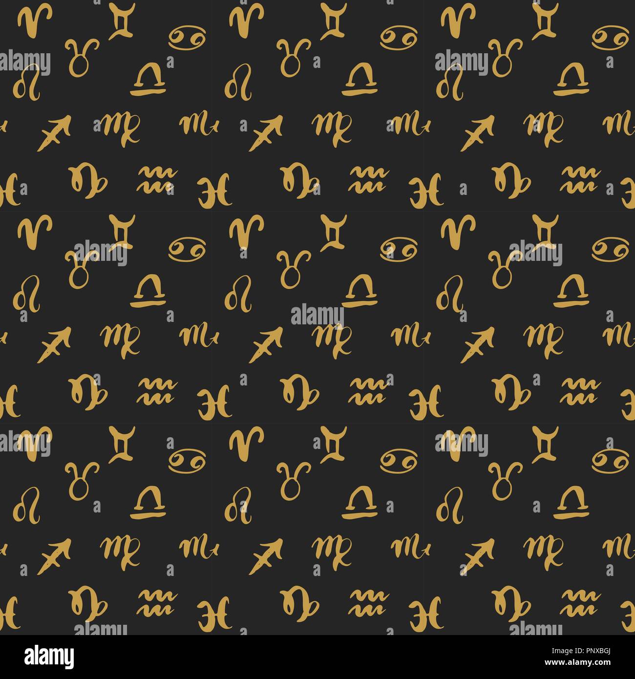 Zodiac signs seamless pattern. Hand drawn horoscope astrology symbols ...
