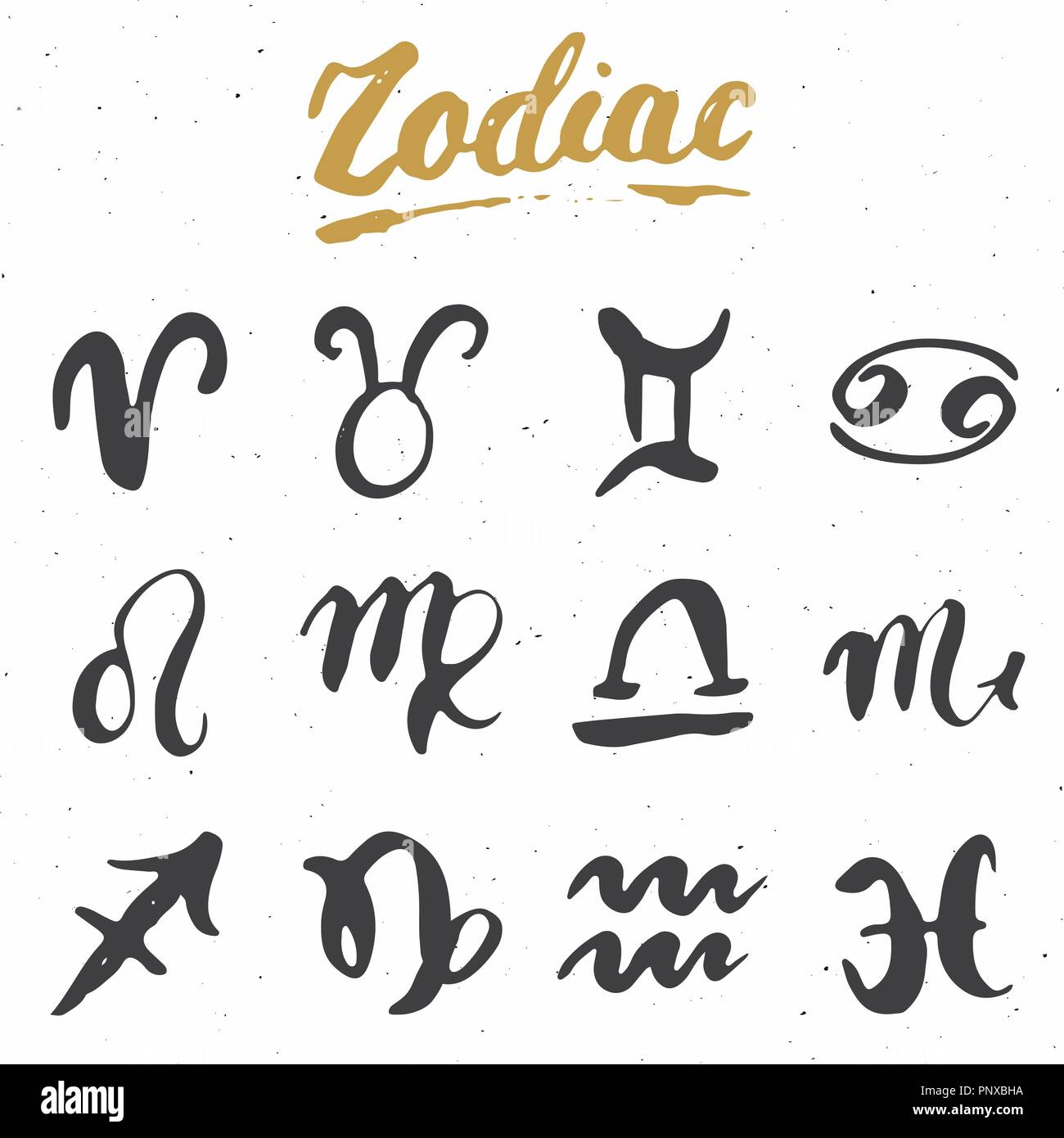 Zodiac signs set and letterings. Hand drawn horoscope astrology symbols ...