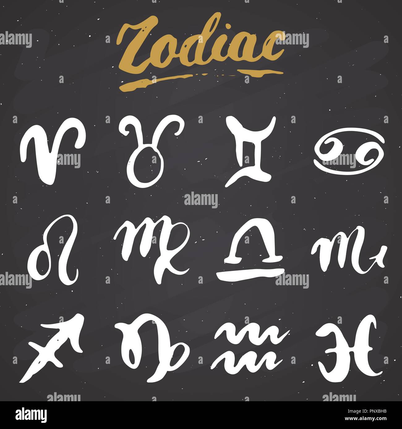 Zodiac signs set and letterings. Hand drawn horoscope astrology symbols ...
