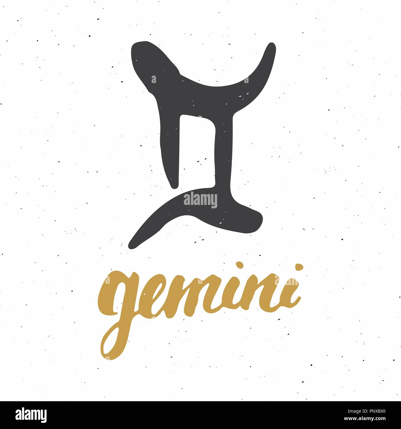 Zodiac sign Gemini and lettering. Hand drawn horoscope astrology symbol ...