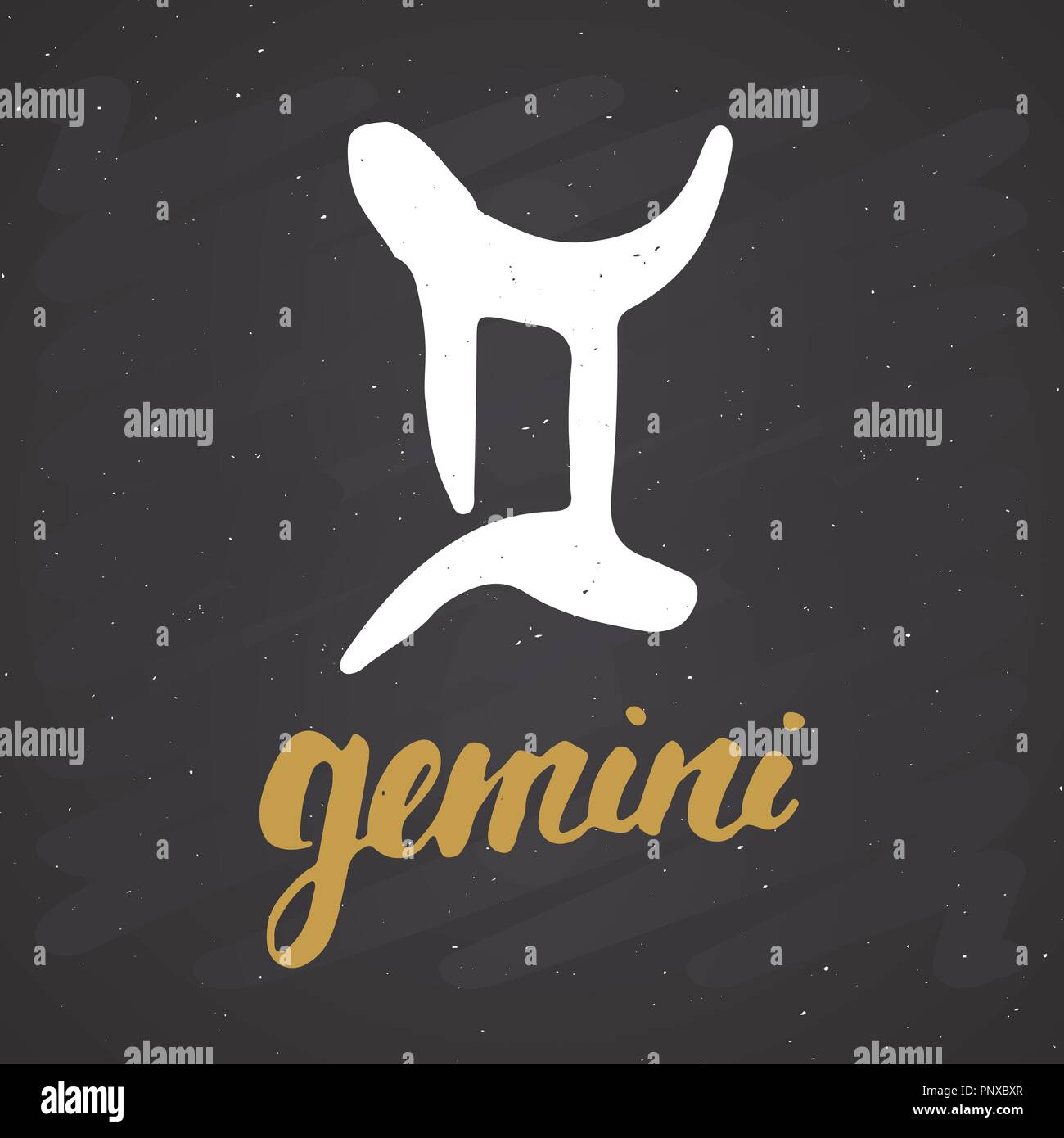 Zodiac sign Gemini and lettering. Hand drawn horoscope astrology symbol ...