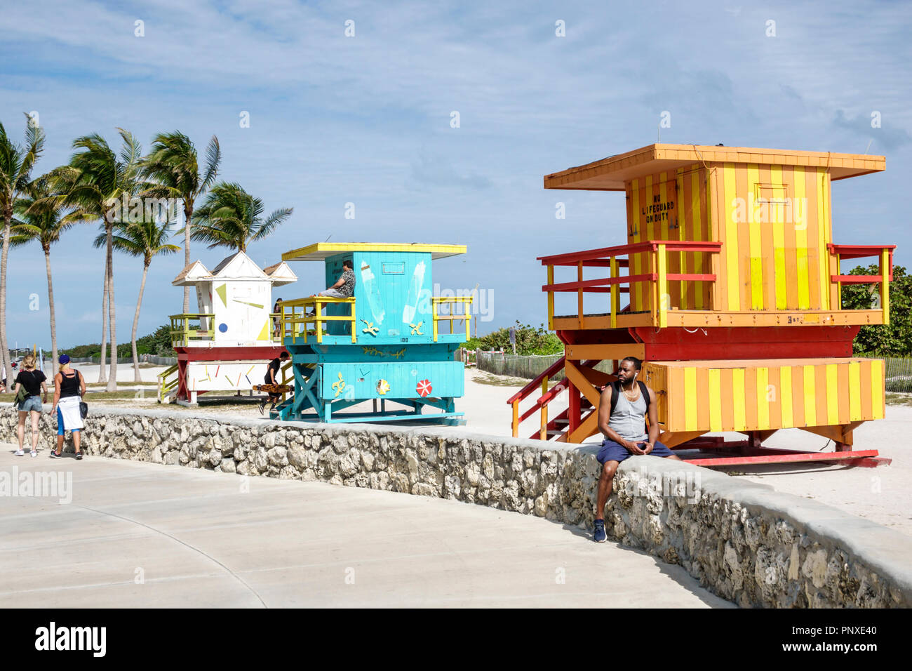 Miami Beach Florida,Lummus Park,lifeguard stations,decommissioned,visitors travel traveling tour ...