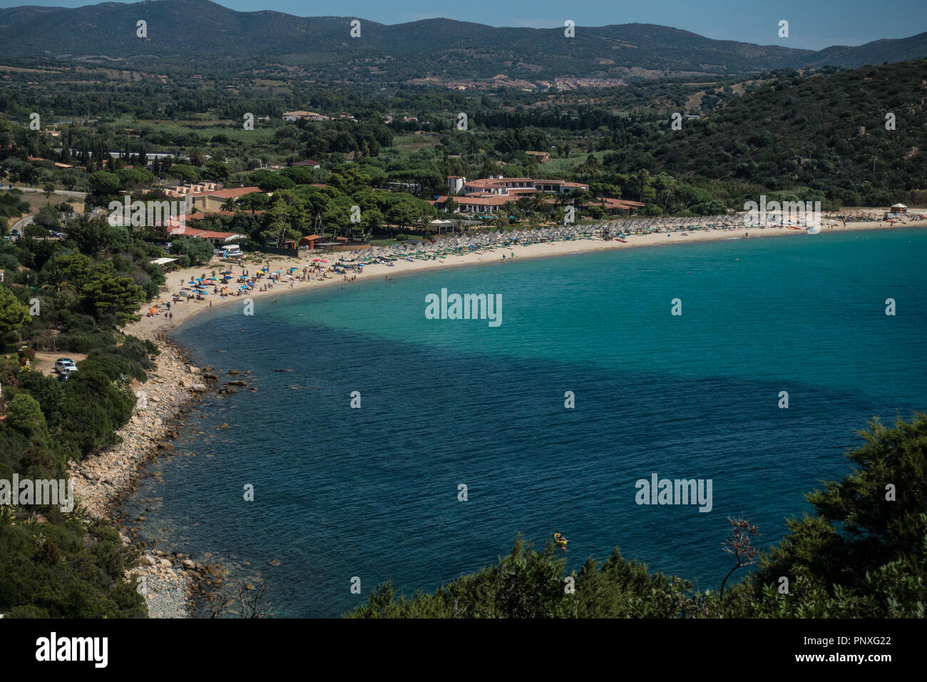 Beautiful coast line with blue sea, and beaches. Southern Sardia, Italy ...
