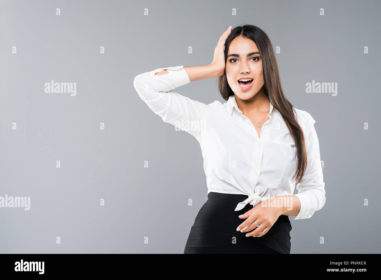 young business woman suddenly remember something important Stock Photo ...