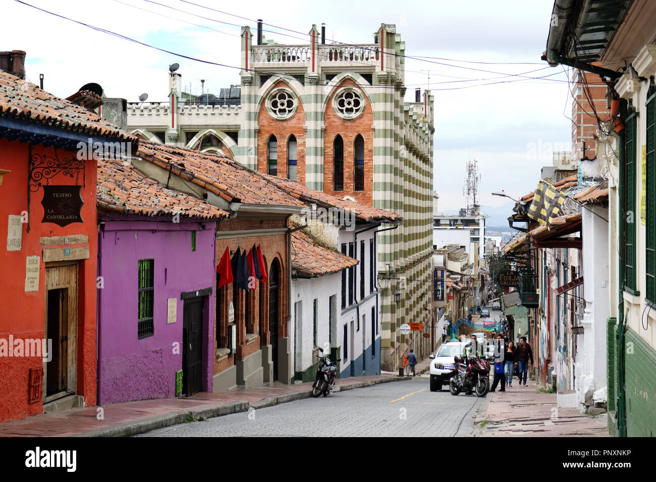 Bogota, Colombia - January 27, 2017: Looking down one of the streets in ...
