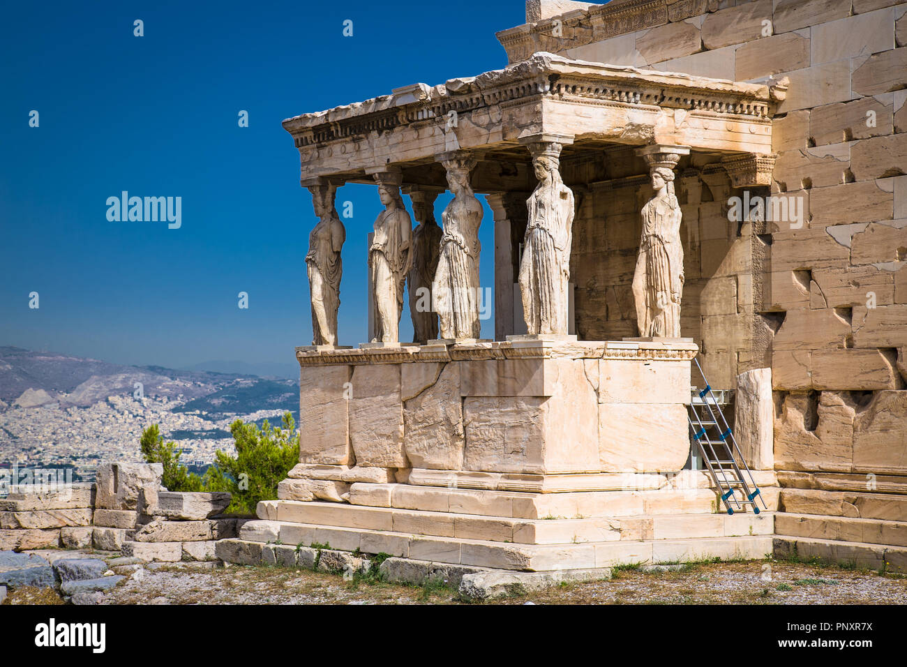 Erechtheion temple with Caryatid Porch, Athens, Greece. Panoramic view ...