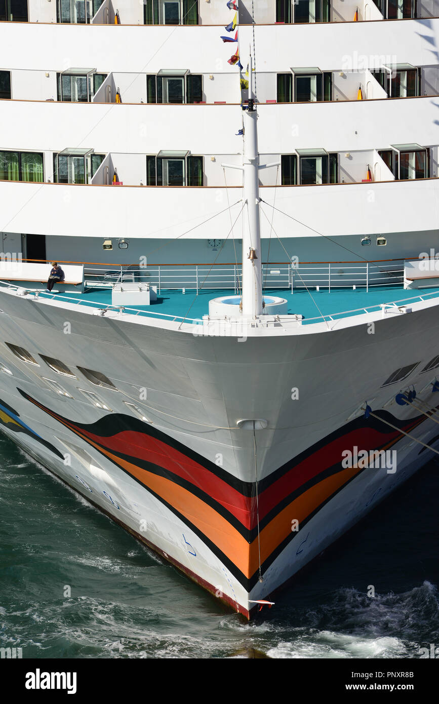 The smile on the bow of the cruise ship AidaBlu in dock at Las Palmas ...