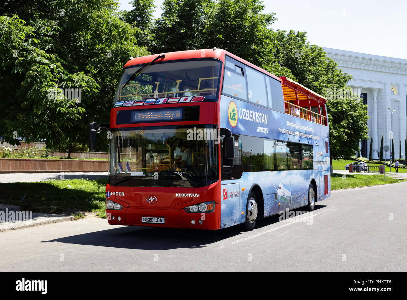 Tashkent, Uzbekistan - May 12, 2017: Local double decker excursion bus ...