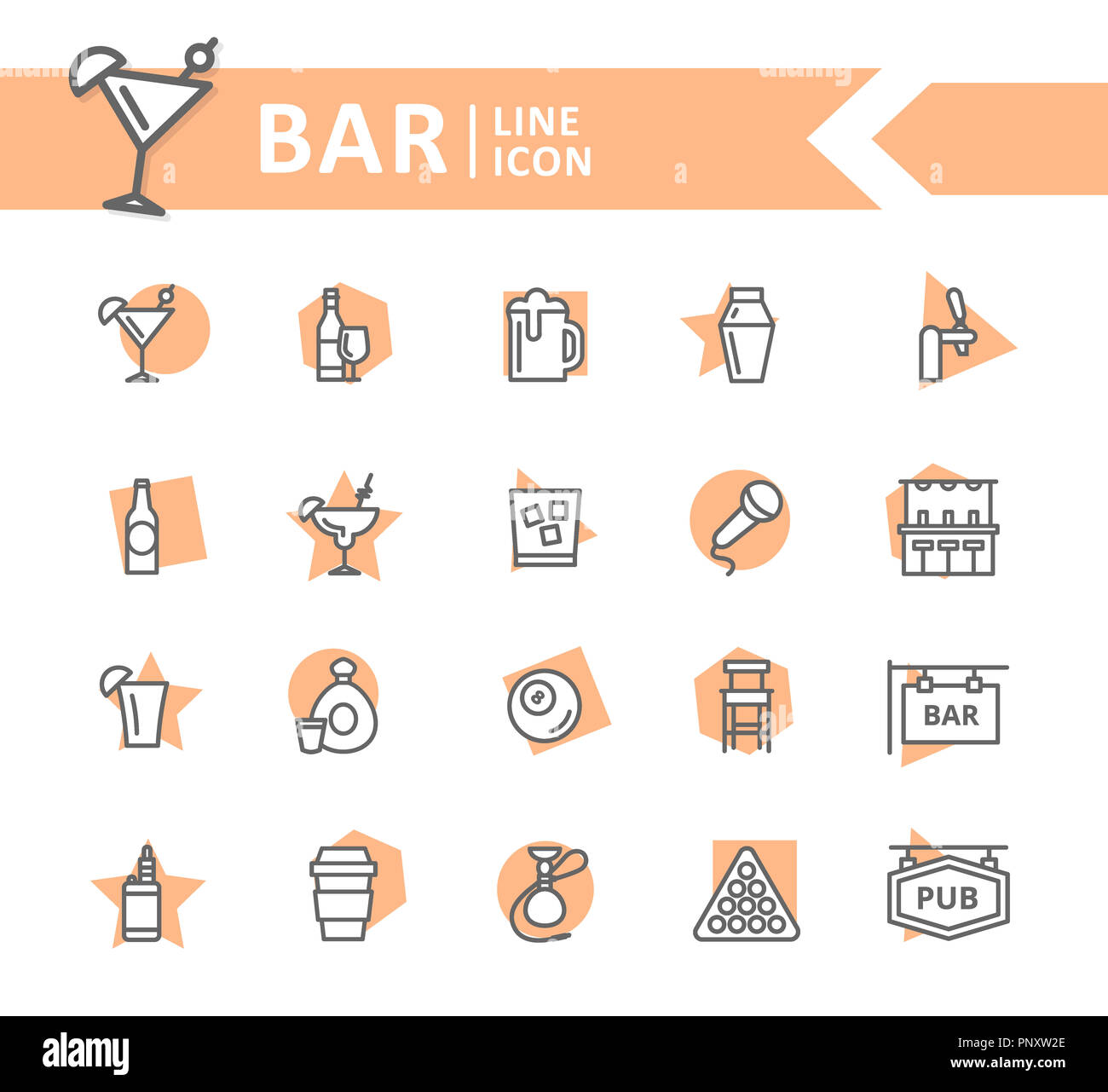 Set of alcohol and bar, night club line icons. Cocktail, wine, beer ...