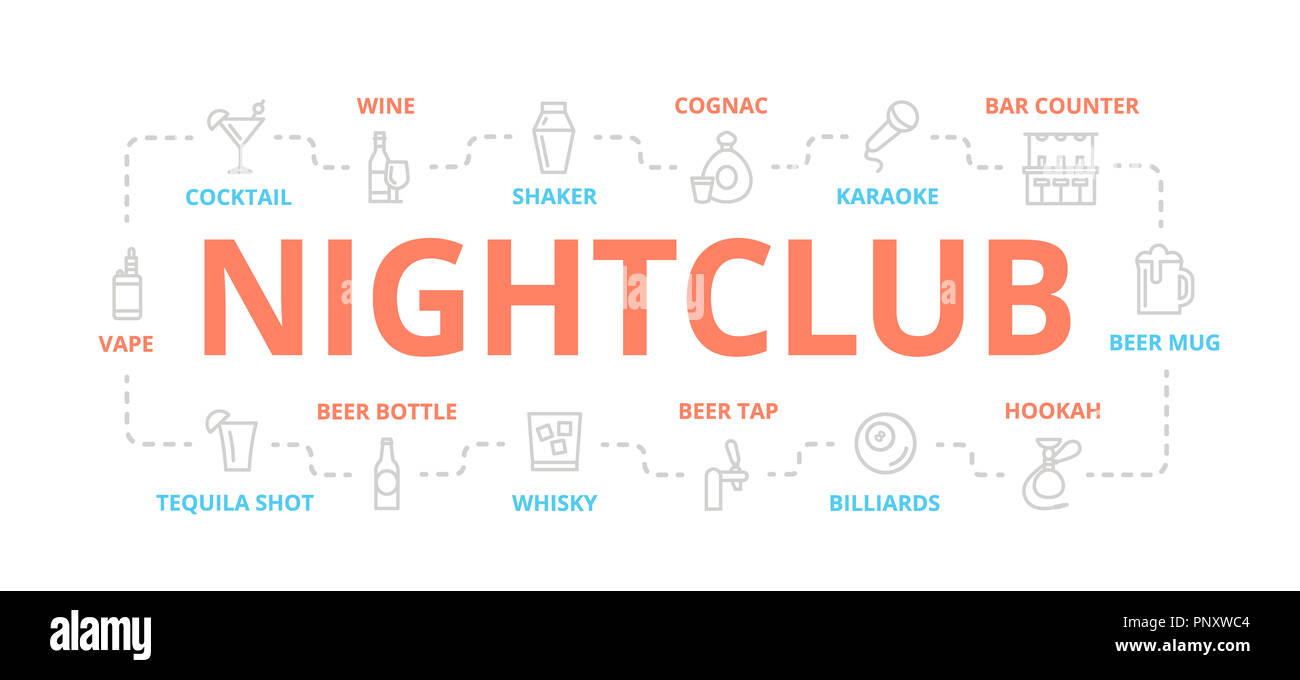 night club thin line banner for design concept. Illustration for ...