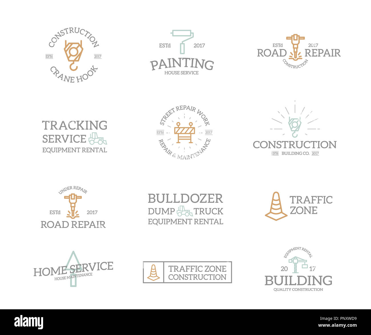 Set of retro vintage construction logo or insignia, emblems, labels and ...