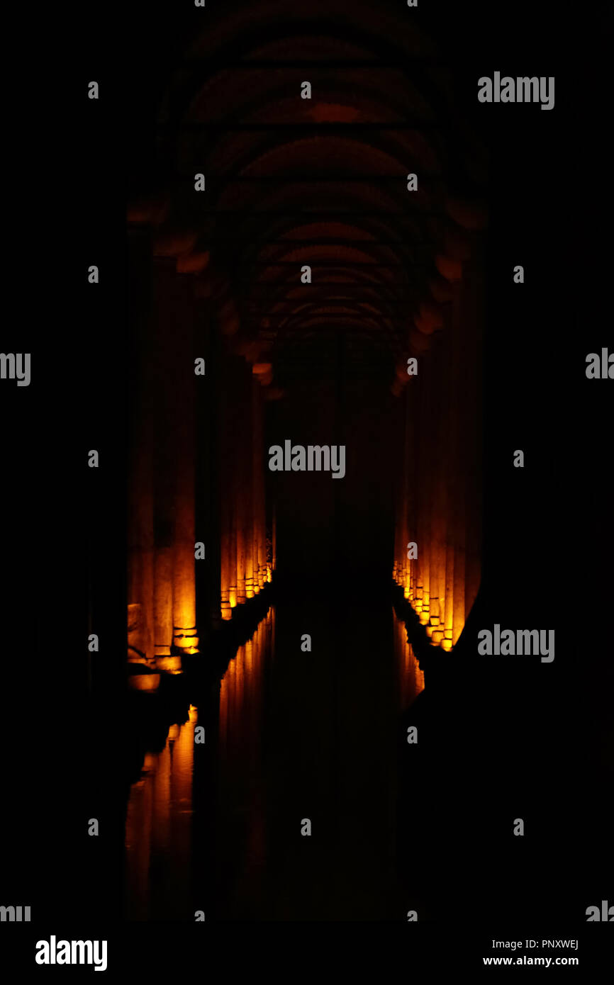 Lighted pillars in ancient building at Istanbul in Turkey Stock Photo ...
