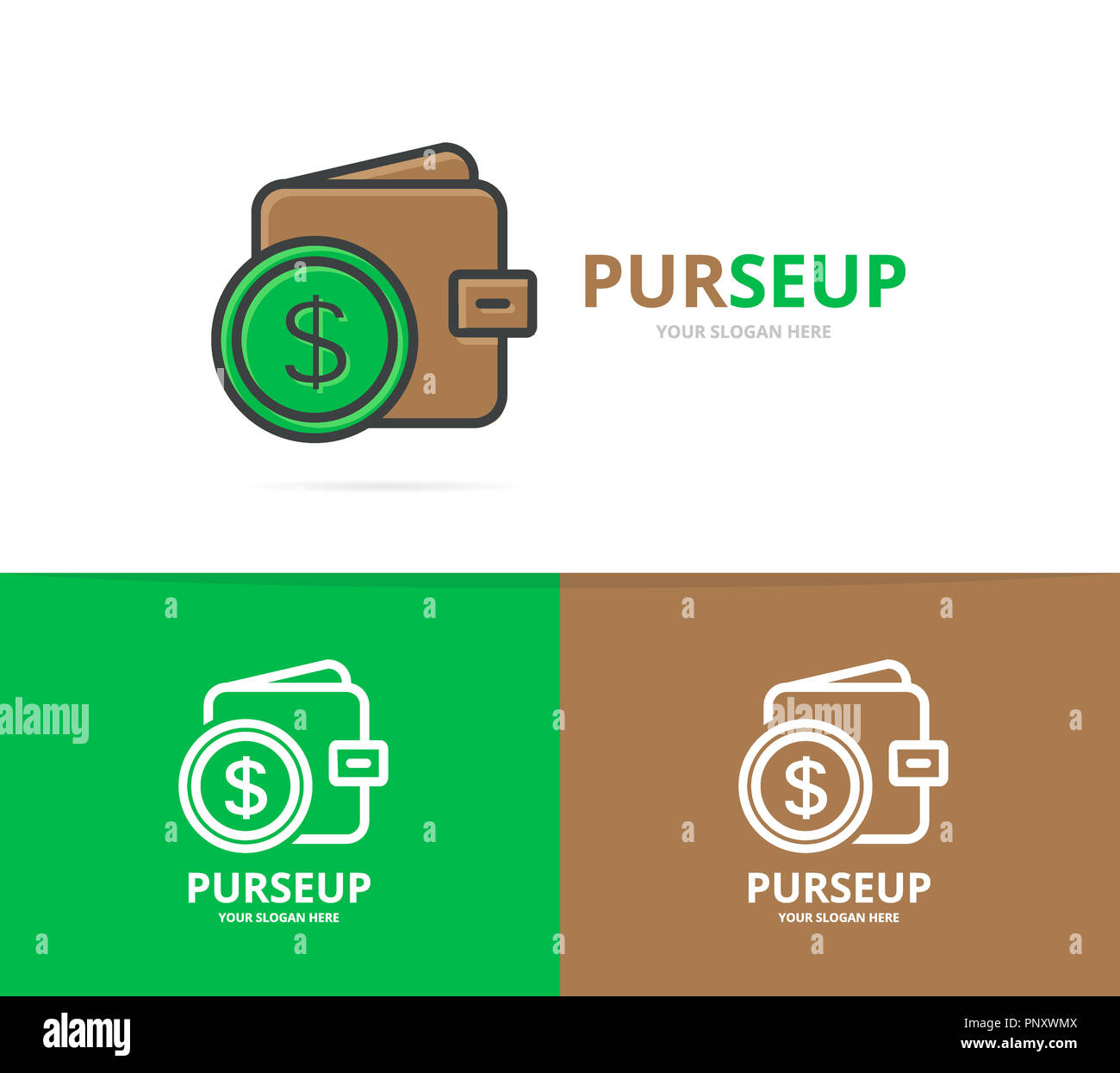 wallet logo. Unique purse and bank logotype design template Stock Photo ...