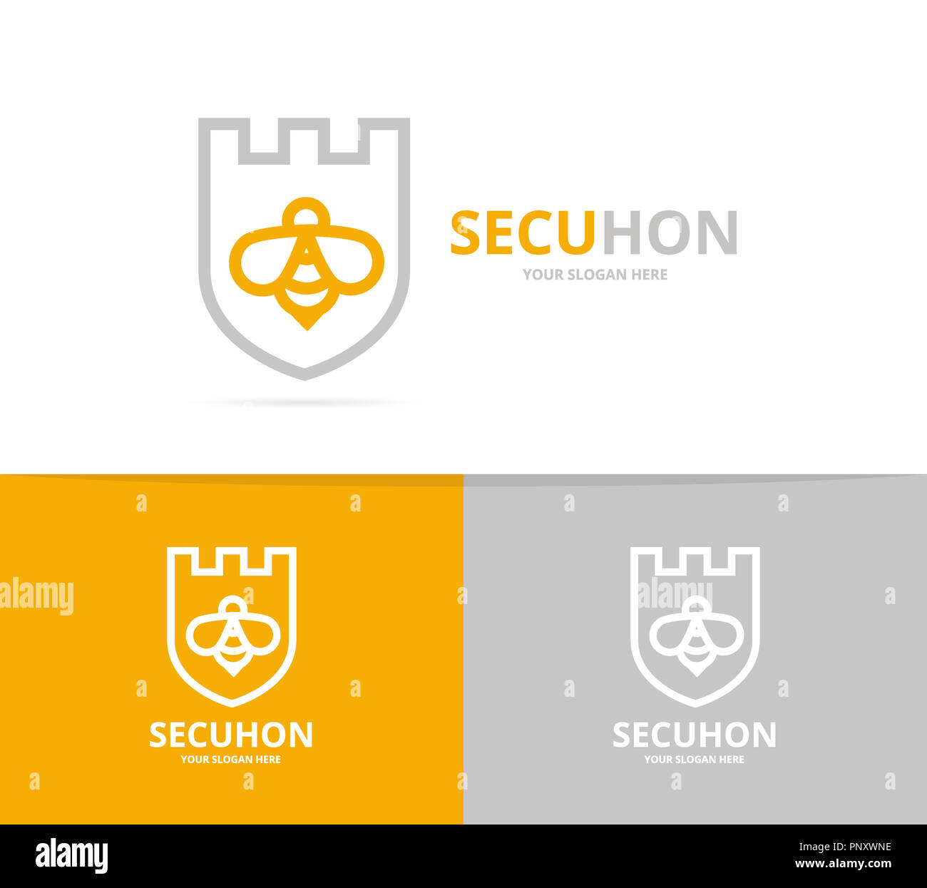 Unique shield and bee logo combination design template Stock Photo - Alamy