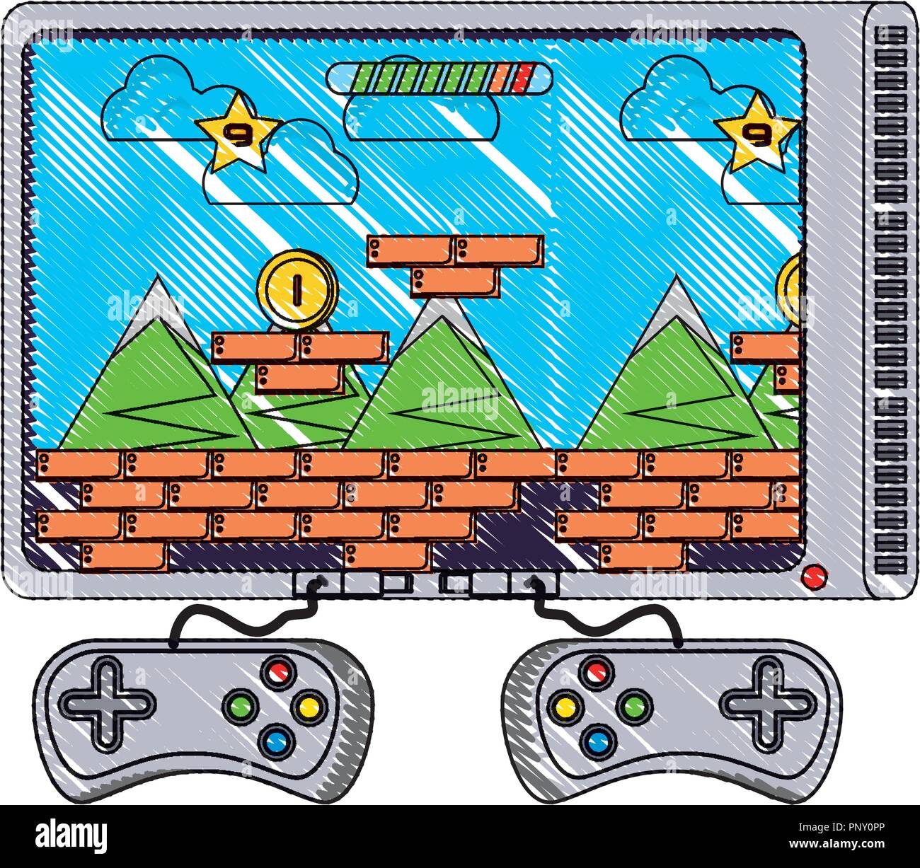 television with game controllers over white background, vector ...