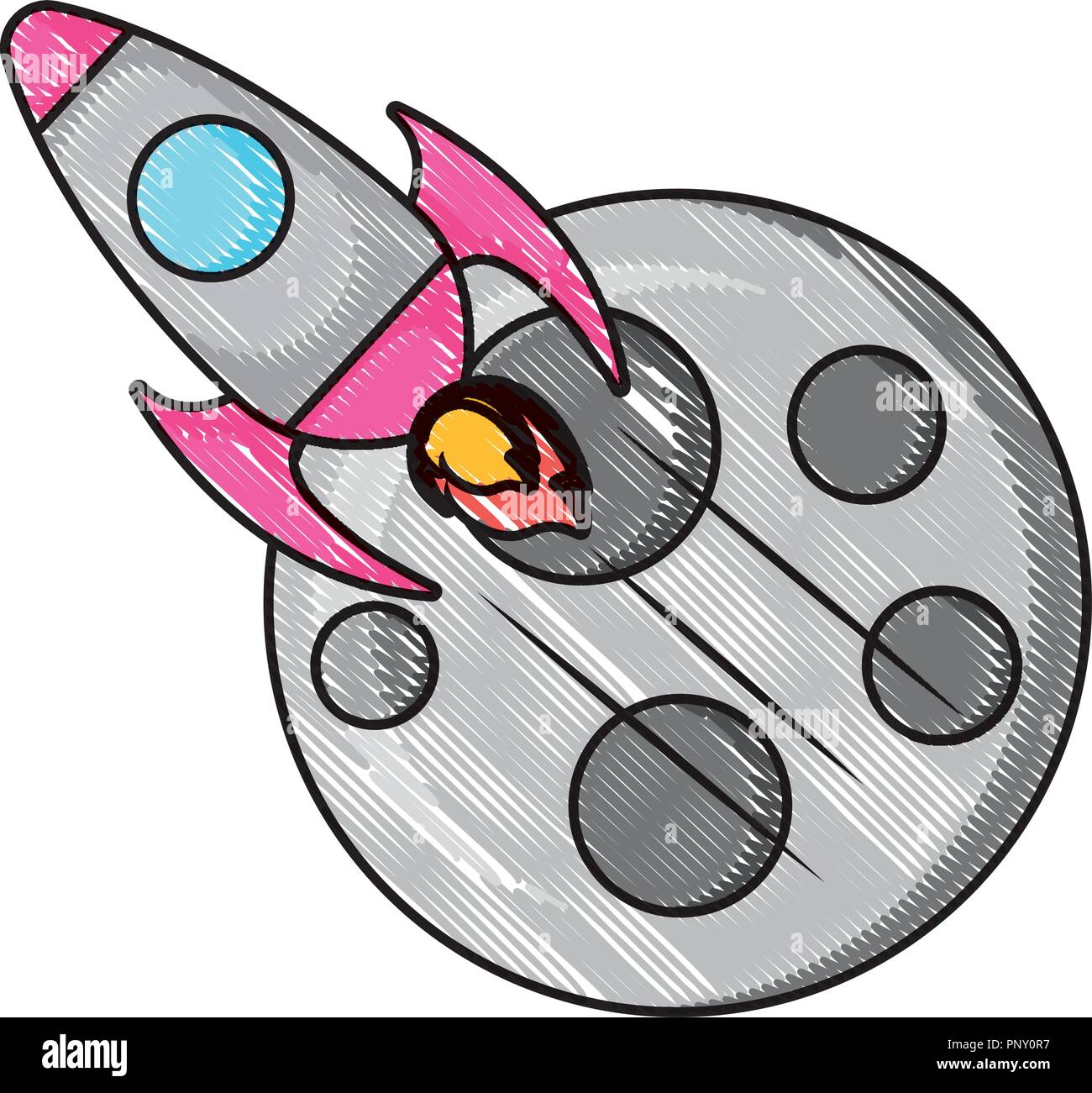 moon and space rocket over white background, vector illustration Stock ...