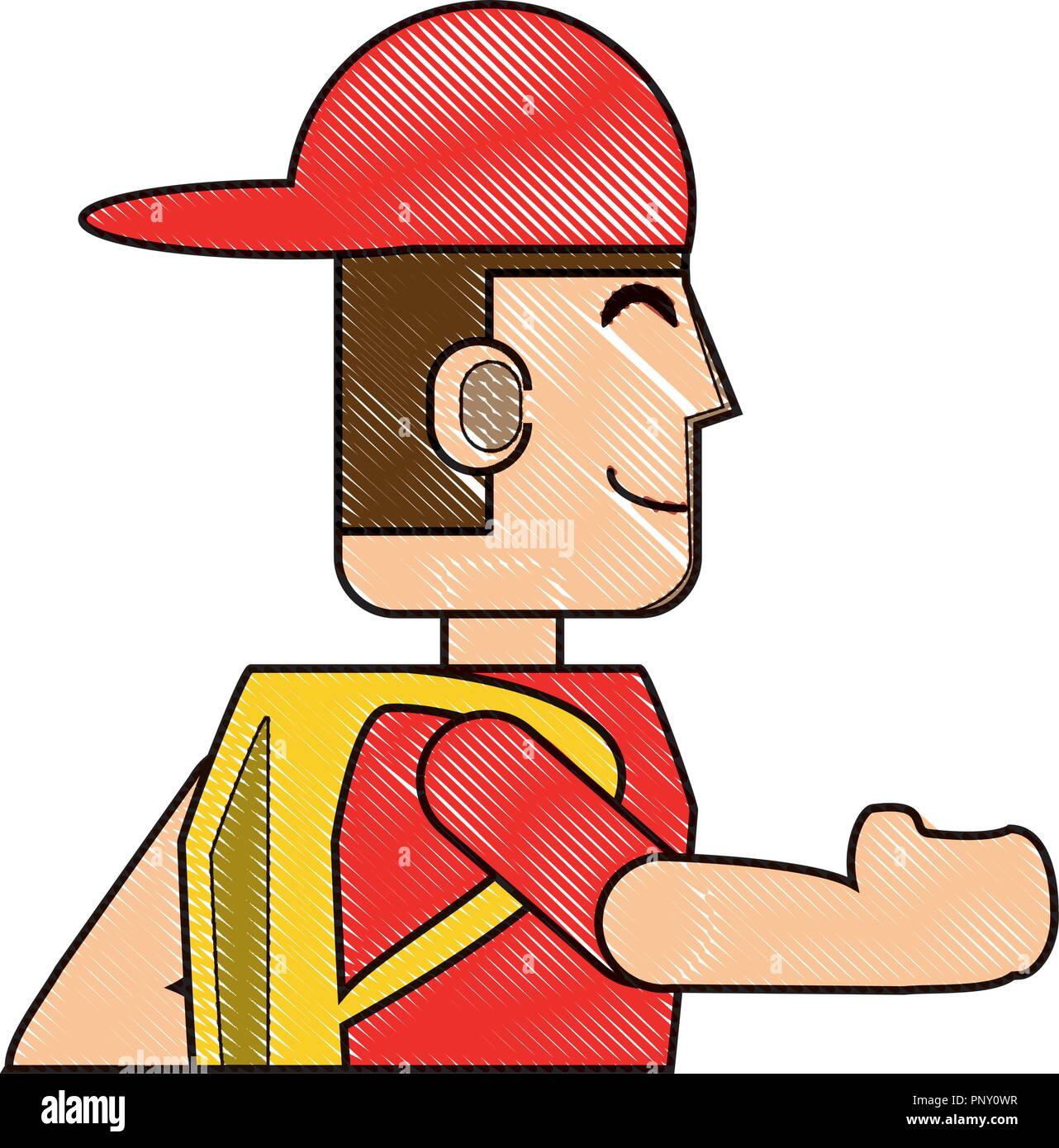 cartoon man with a cap and backpack over white background, vector ...