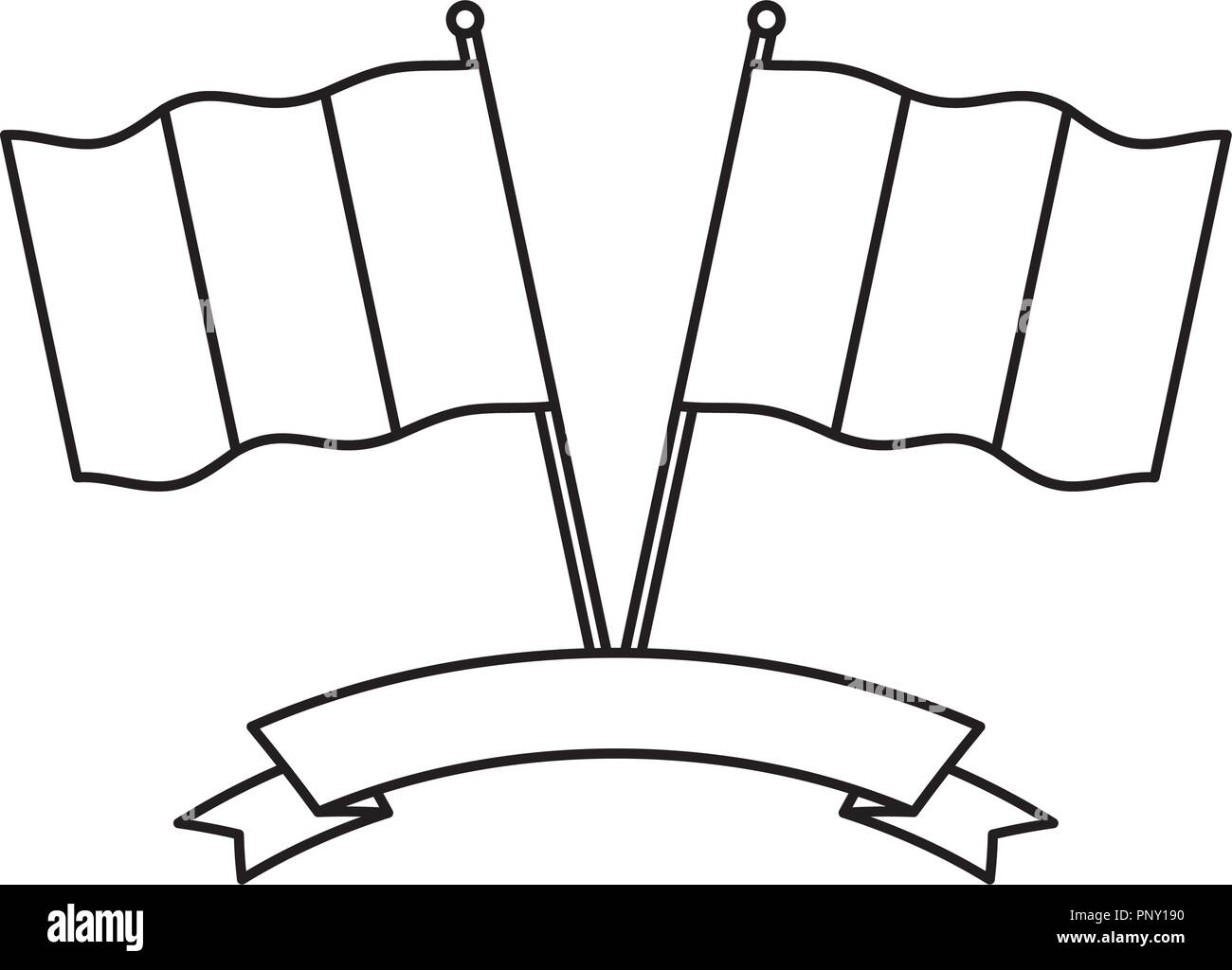 crossed flags nation banner symbol vector illustration thin line Stock ...