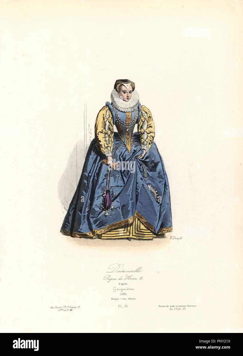 Lady, reign of Henri III, 1586. Handcoloured steel engraving by Polidor ...