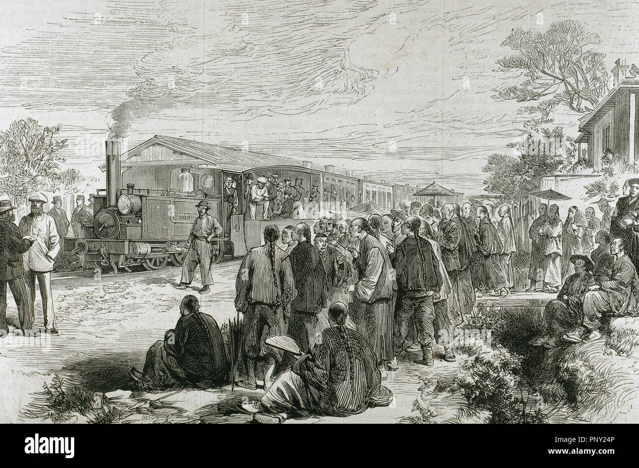Inauguración del primer ferrocarril, entre Shanghai y Kungwan, el 30 de ...