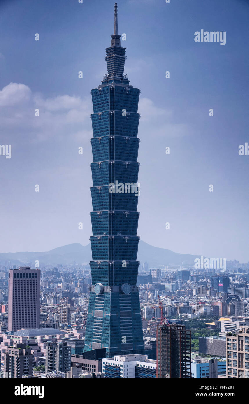 April 1, 2018. Taipei, Taiwan. The Taipei 101 landmark building rising ...
