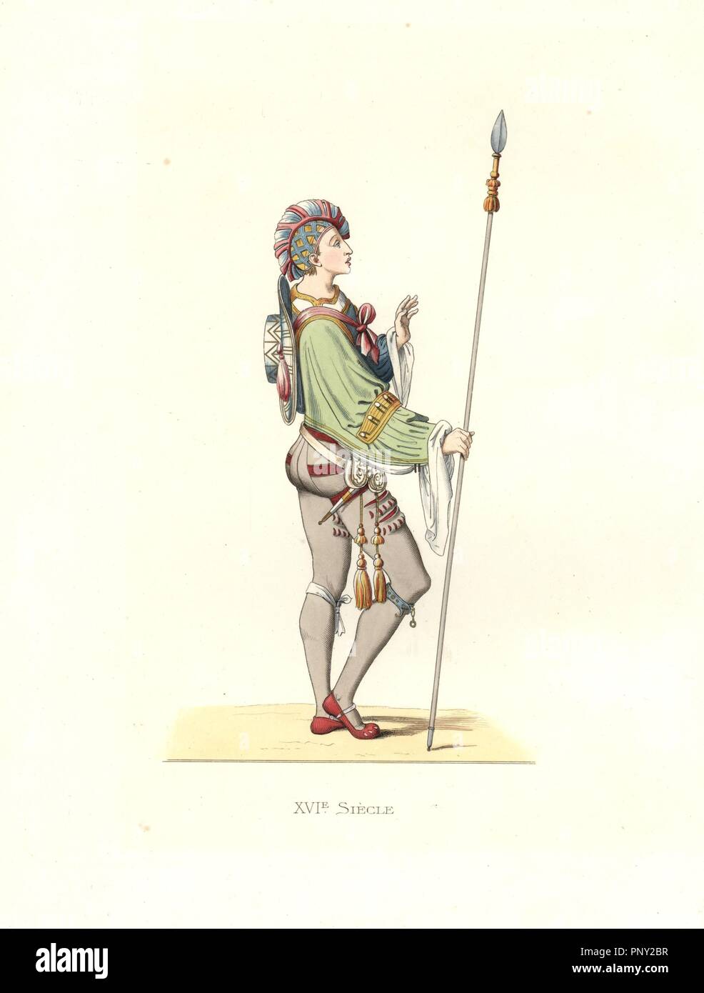 Flemish military attendant, 16th century, in loose jacket, wide green ...