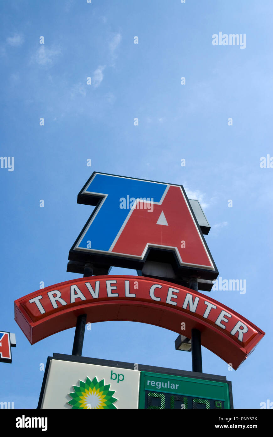 TravelCenters of America roadside sign at a highway truck stop in the ...