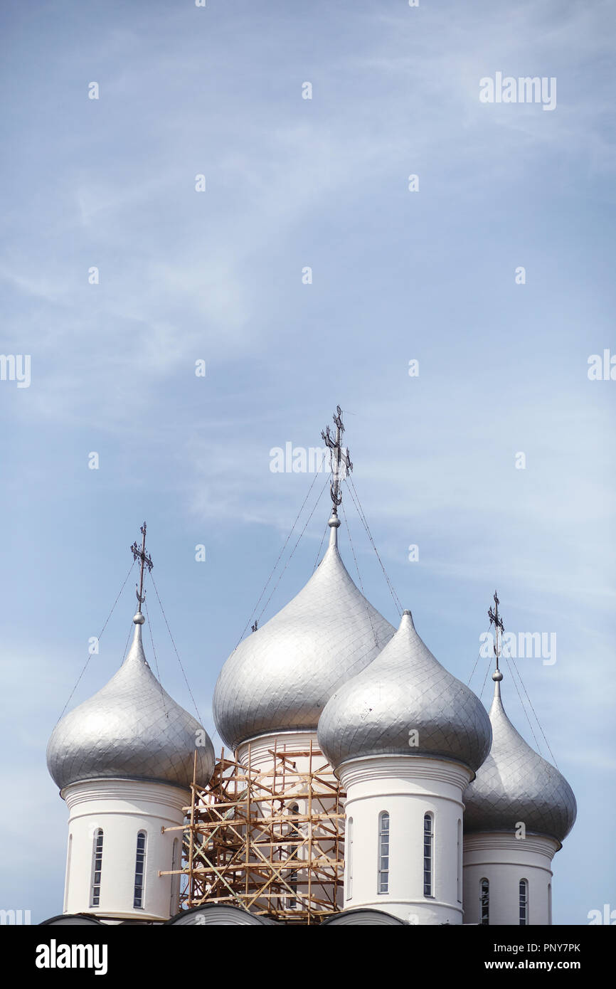 Domes of a religious building. Crosses on the domes of the churc Stock ...