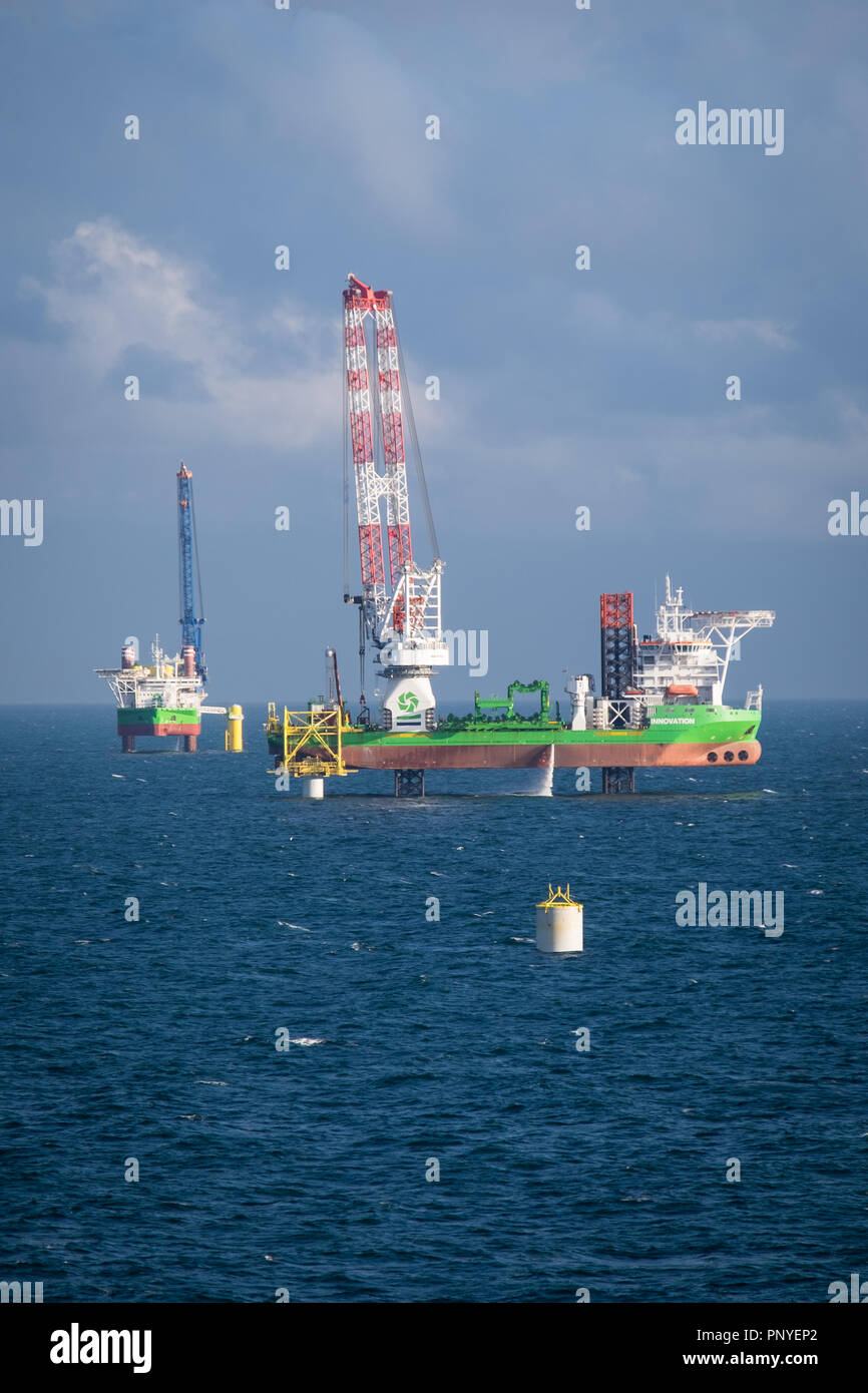 The jack up construction vessels, Sea Installer (left) and Innovation ...