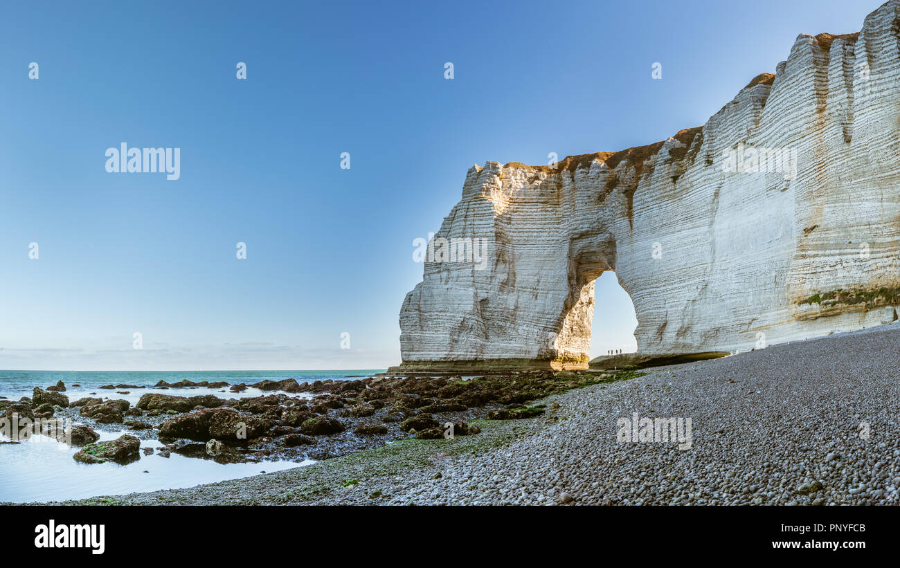 Chalk cliffs of Etretat (Normandy France) with the natural arch called ...