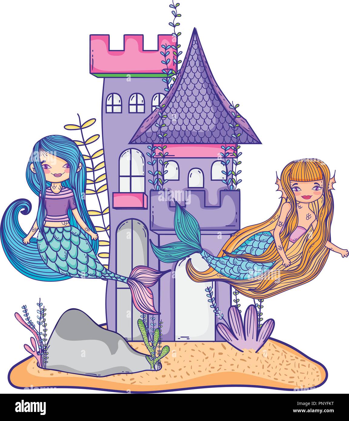 Illustration beautiful mermaid castle fish hi-res stock photography and ...