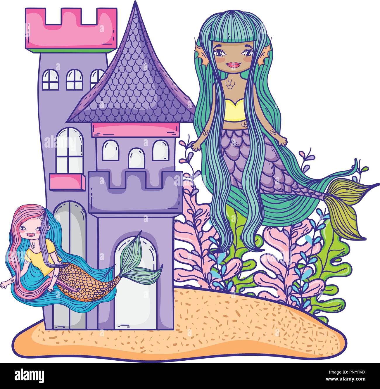 Mermaids at castle Stock Vector Image & Art - Alamy
