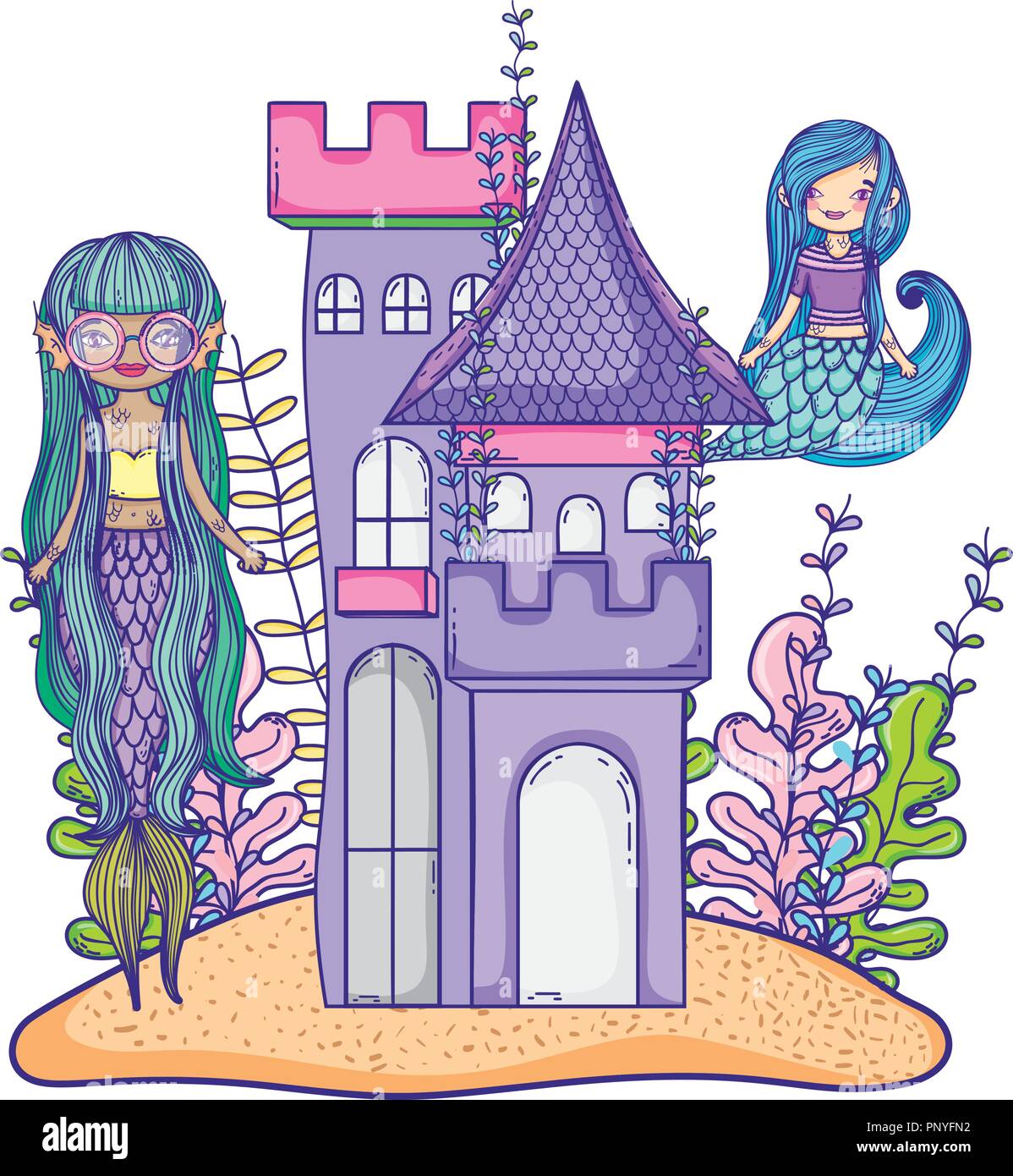 Mermaids at castle Stock Vector Image & Art - Alamy