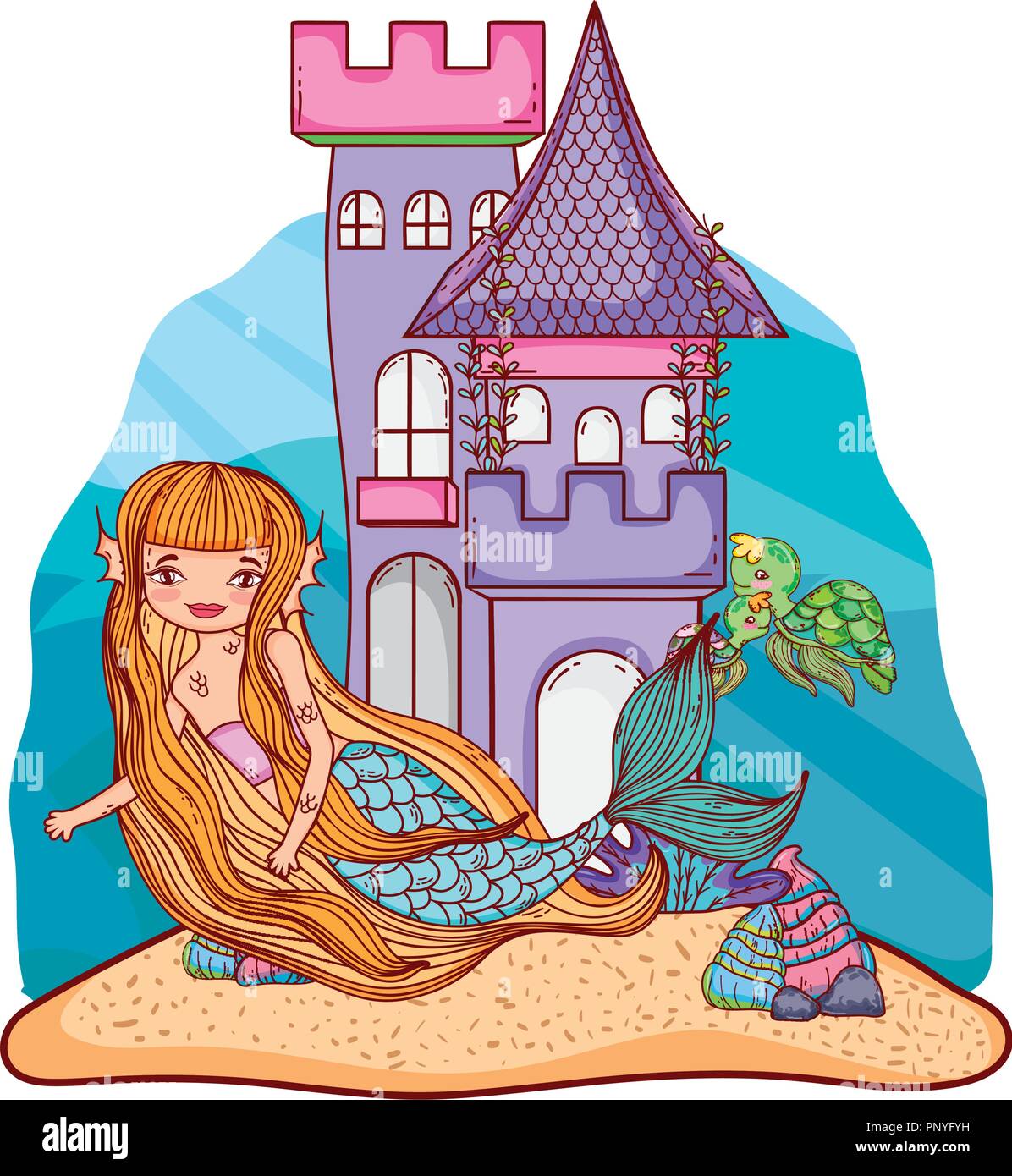 Illustration beautiful mermaid castle fish Stock Vector Images - Alamy