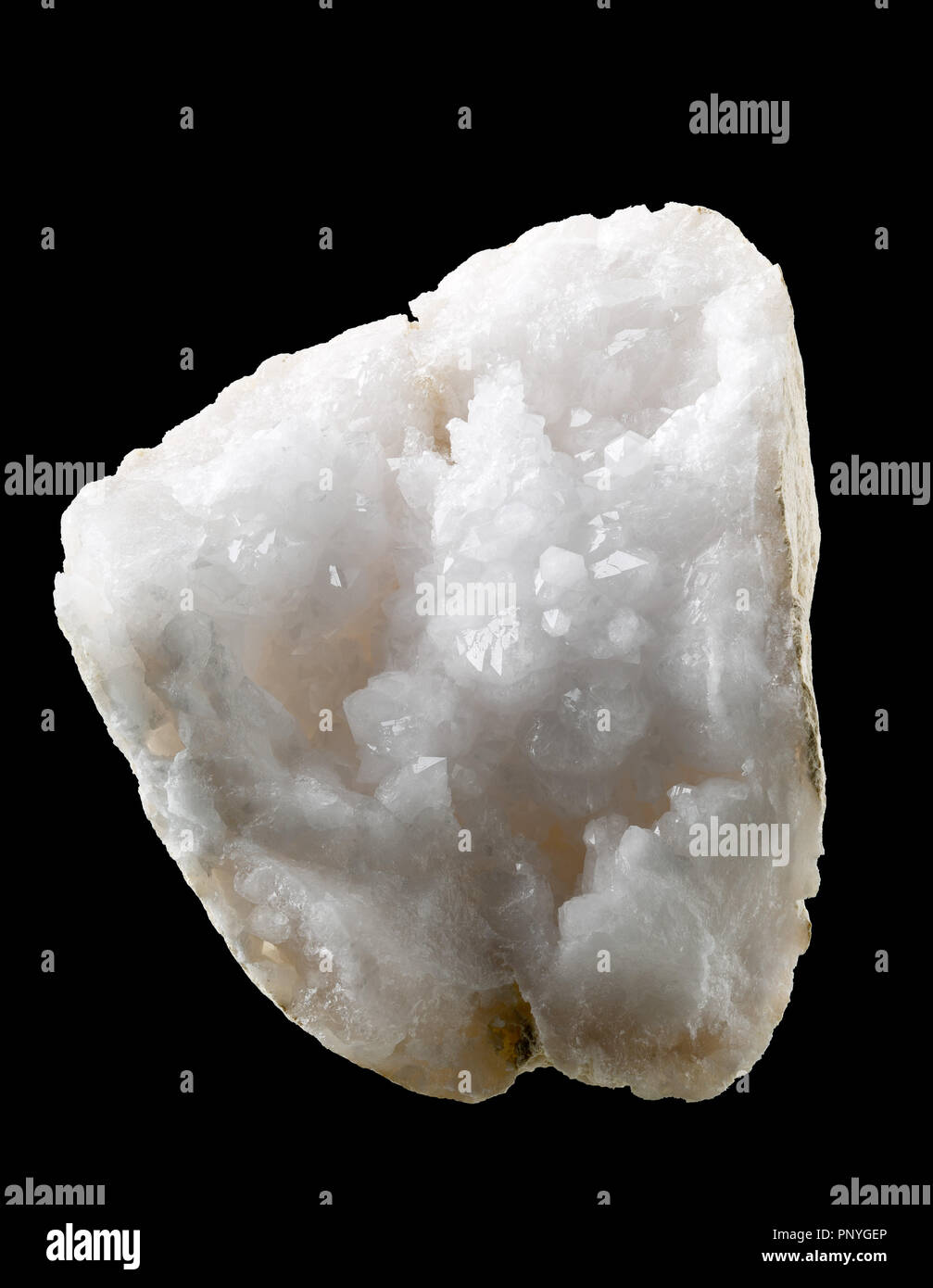 White quartz geode crystals from Marocco isolated on black background ...