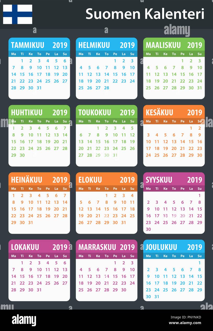 Finnish Calendar for 2019. Scheduler, agenda or diary template. Week ...