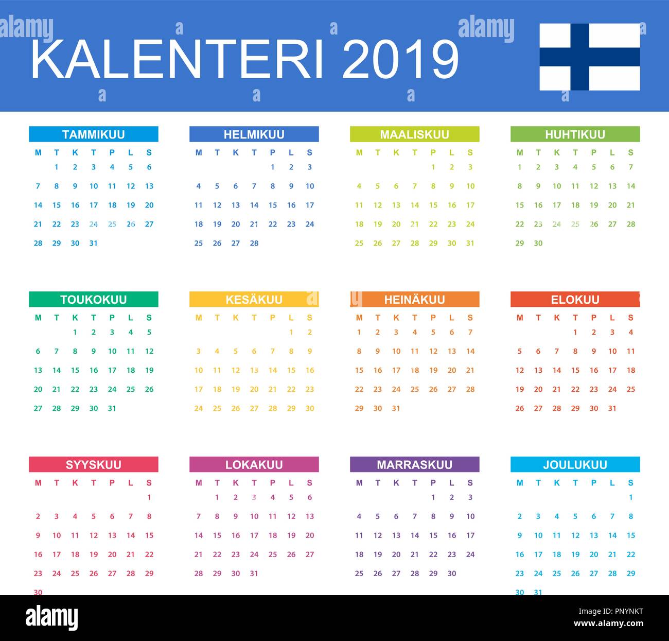 Finnish Calendar for 2019. Scheduler, agenda or diary template. Week ...