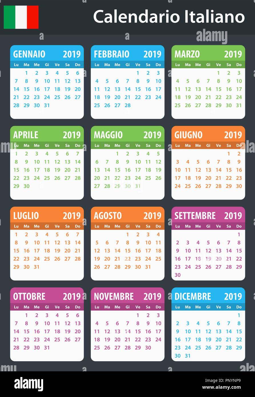 Italian Calendar for 2019. Scheduler, agenda or diary template. Week ...