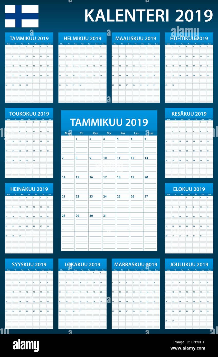Finnish Planner blank for 2019. Scheduler, agenda or diary template ...