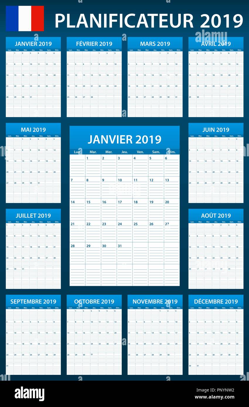 French Planner blank for 2019. Scheduler, agenda or diary template ...