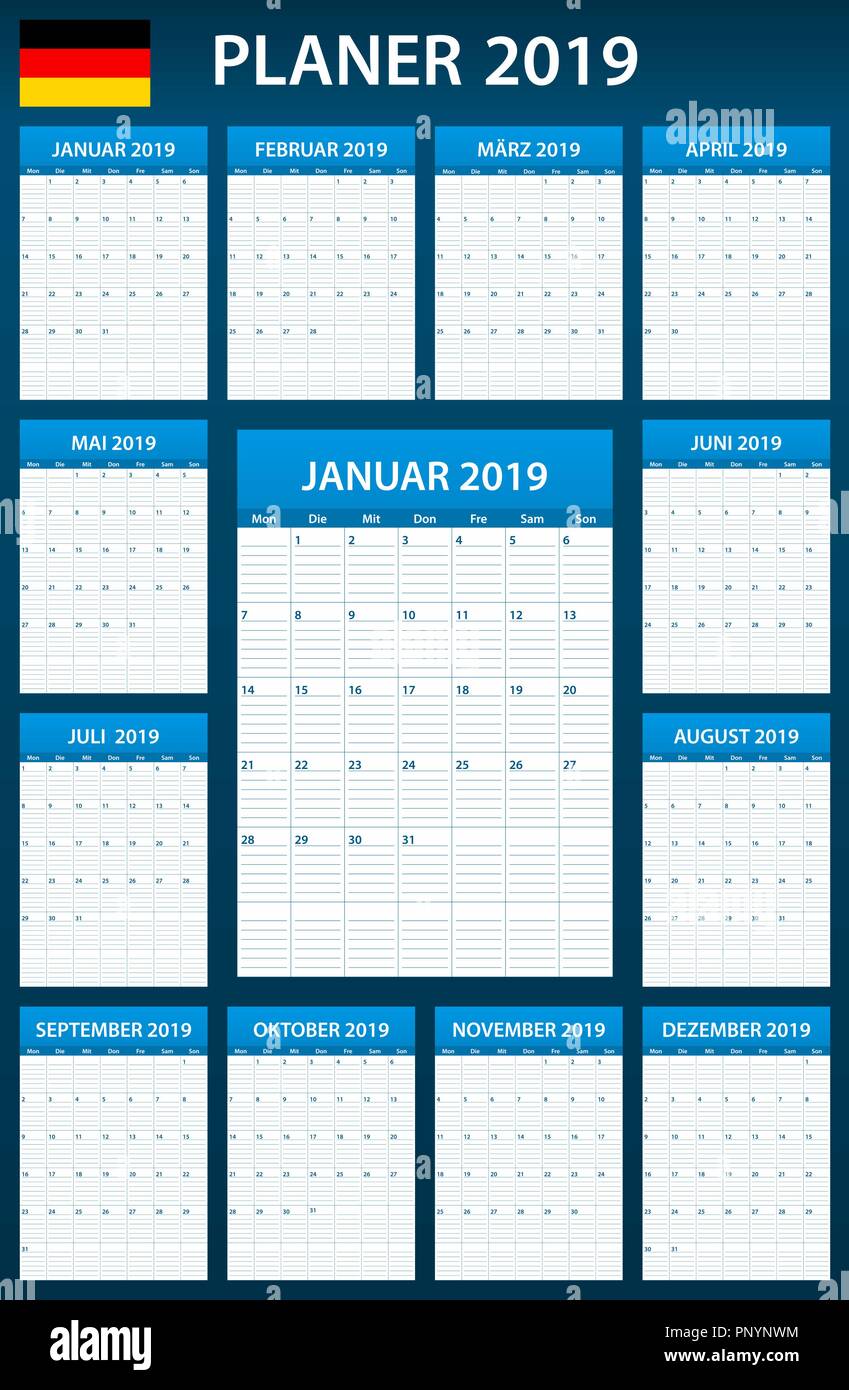 German Planner blank for 2019. Scheduler, agenda or diary template ...