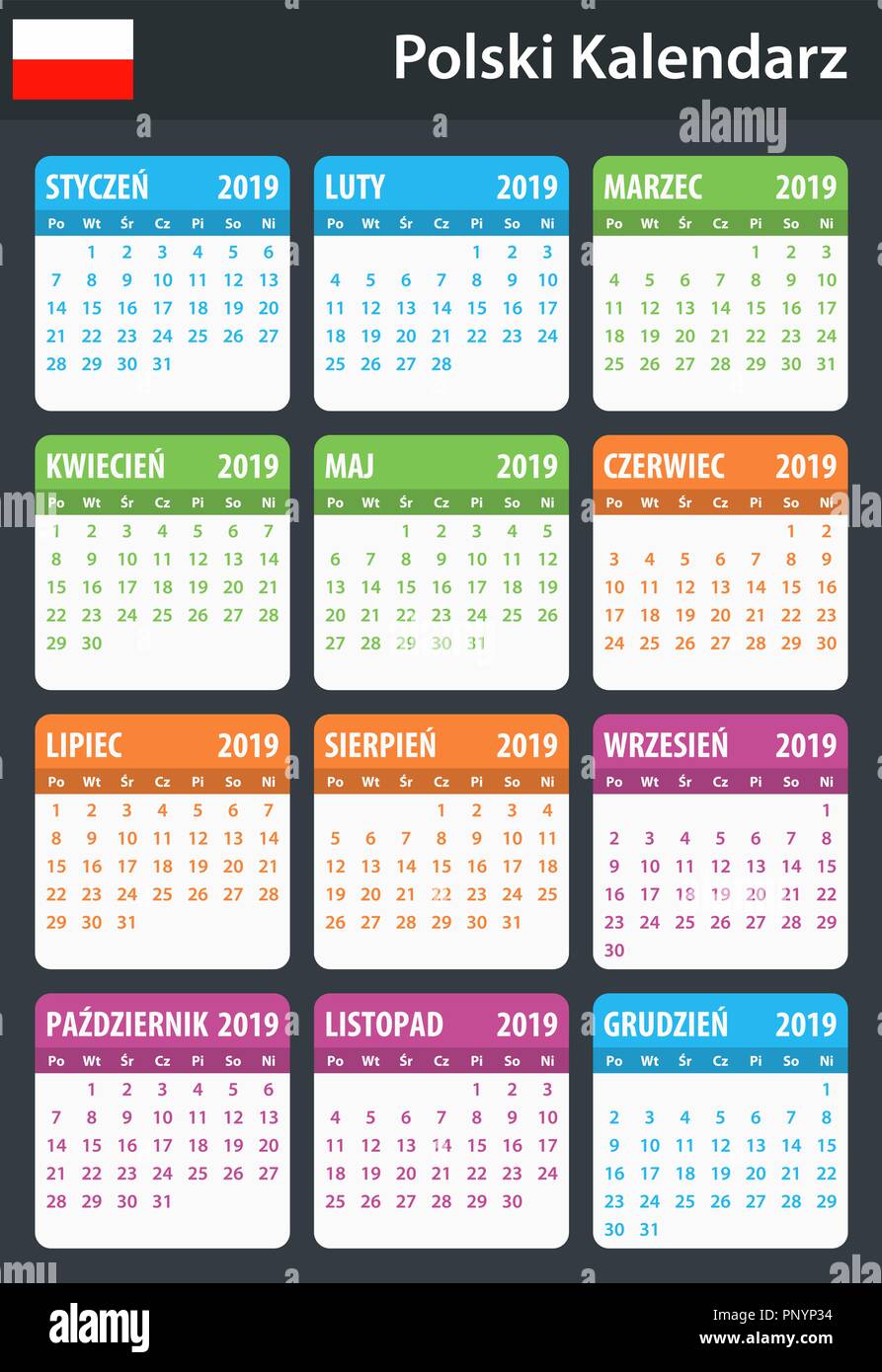 Polish Calendar for 2019. Scheduler, agenda or diary template. Week ...